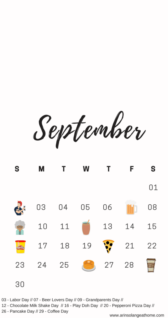 September National Days Calendar - arinsolangeathome