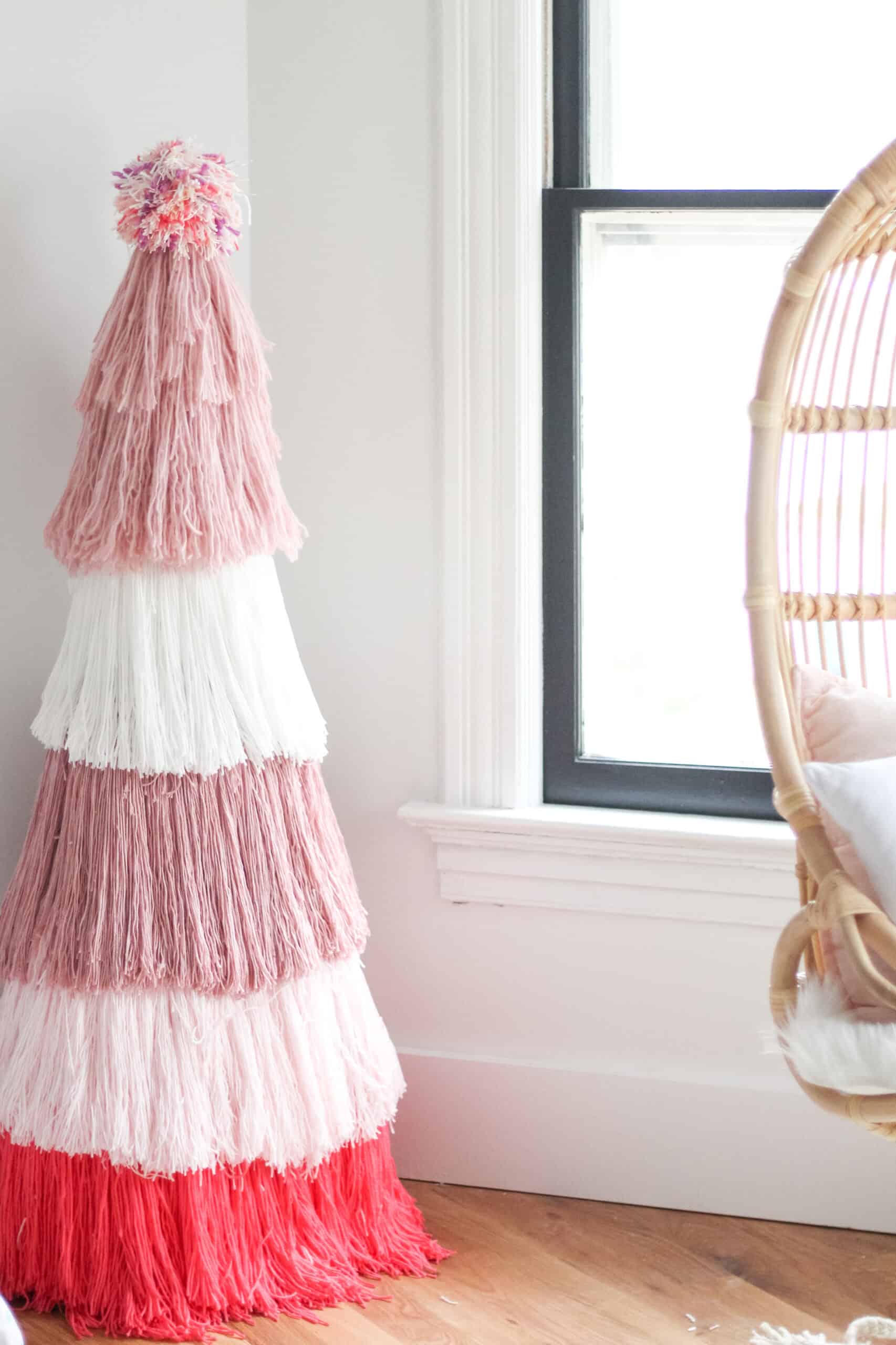 DIY Pink Yarn Christmas Tree - arinsolangeathome