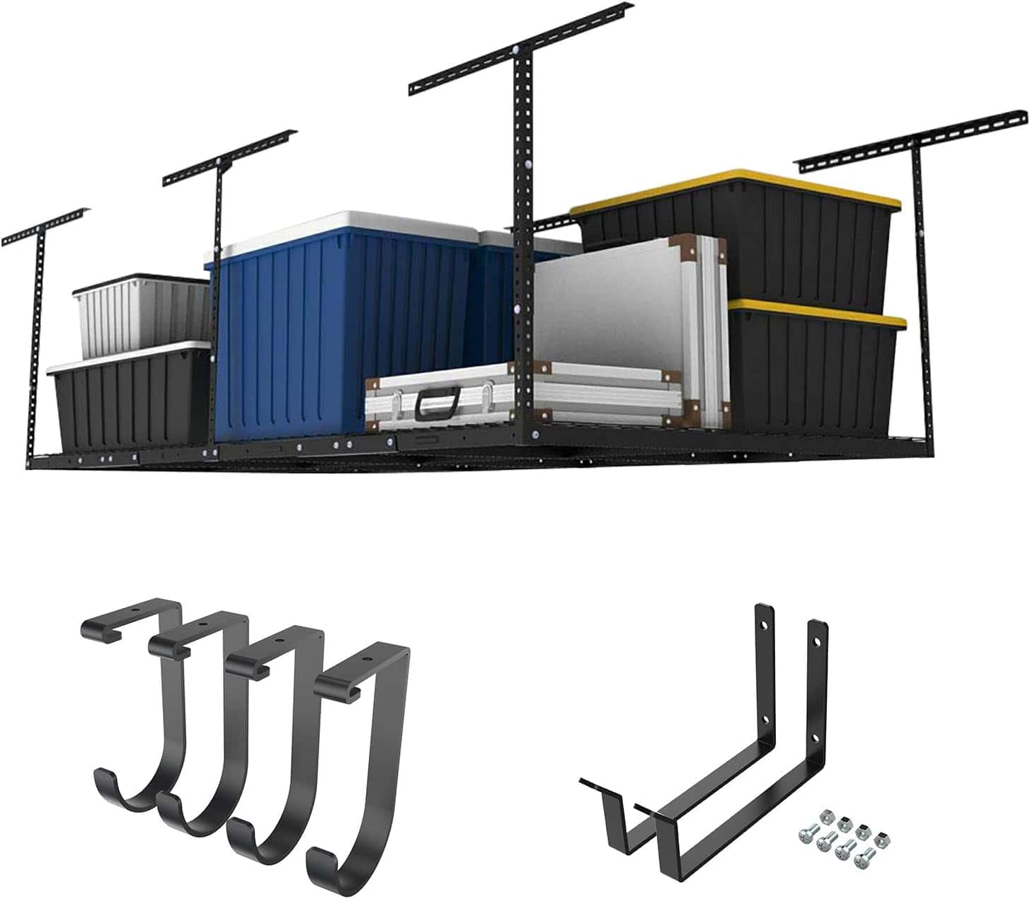 Overhead Metal Garage Storage Rack w/Hooks - arinsolangeathome